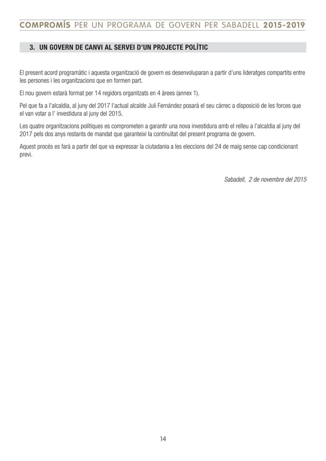 Pacte de govern quatripartit UpC-ERC-Crida-Guanyem a Sabadell | PDF