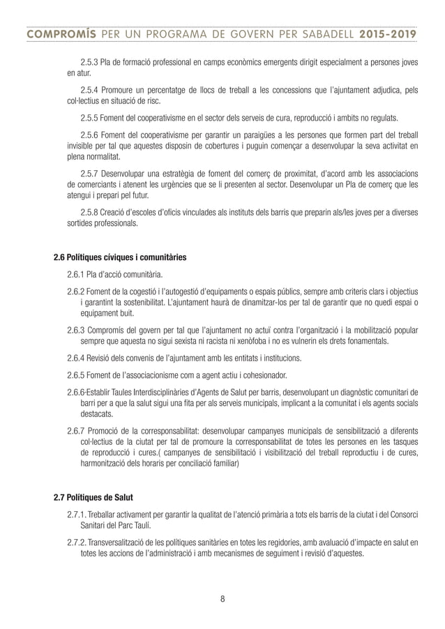 Pacte de govern quatripartit UpC-ERC-Crida-Guanyem a Sabadell | PDF