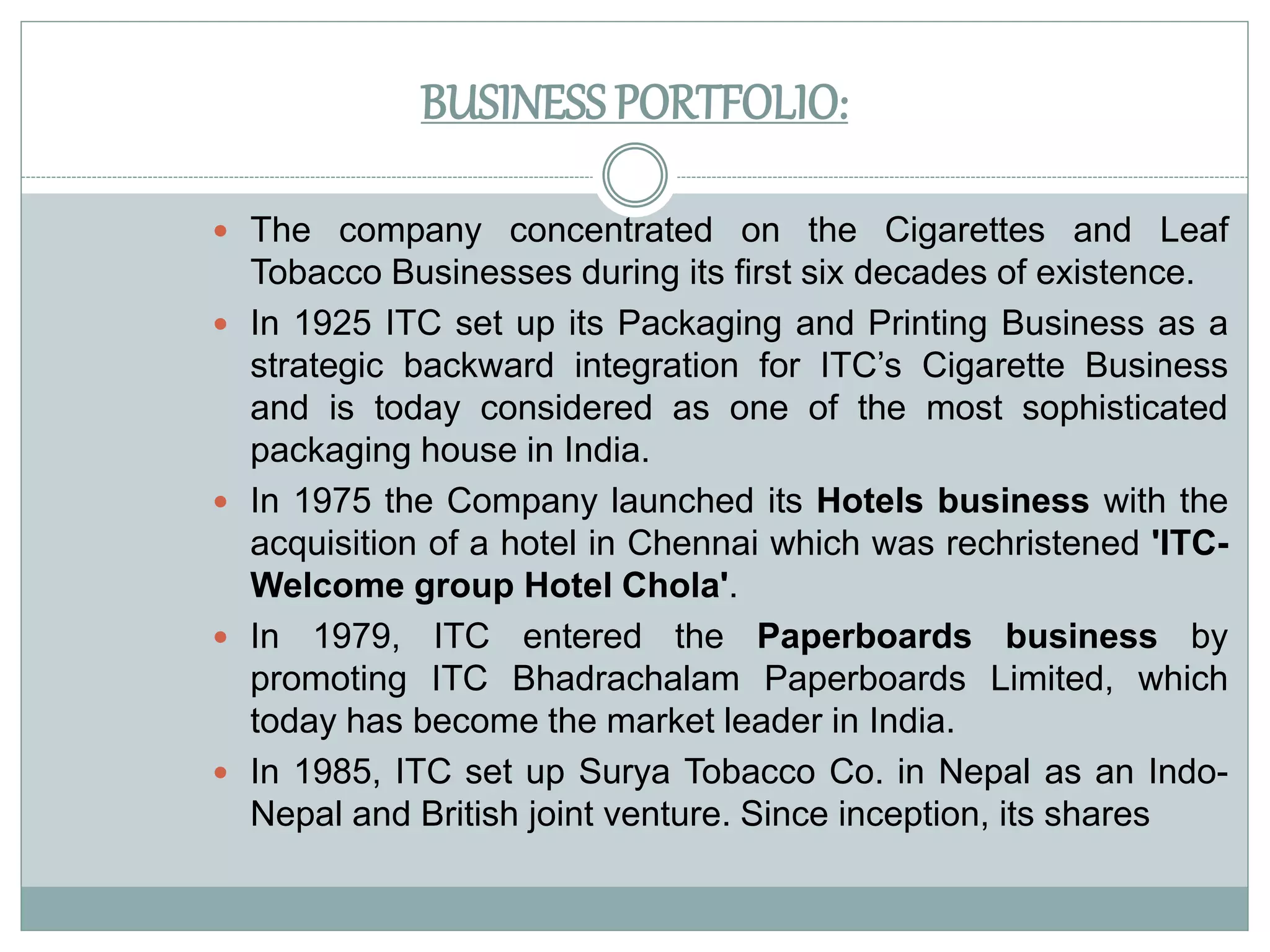 STRATEGIC PLAN OF INDIAN TOBACCO COMPANY (ITC) | PPTX