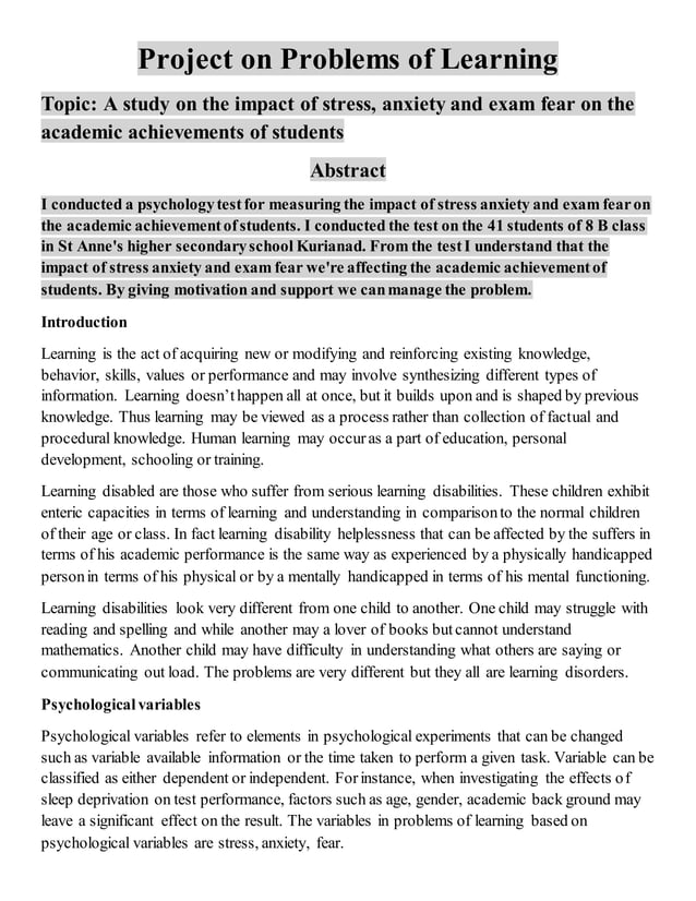 Project on Problems of Learning | PDF