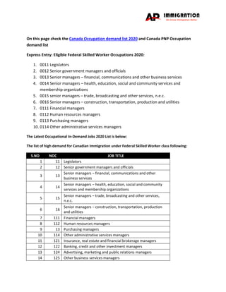 Skilled Occupation List Of Canada 2020 | Jobs Demand List | PDF