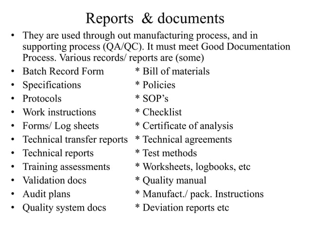 DOCUMENTS on quality of pharmaceutical products | PPTX