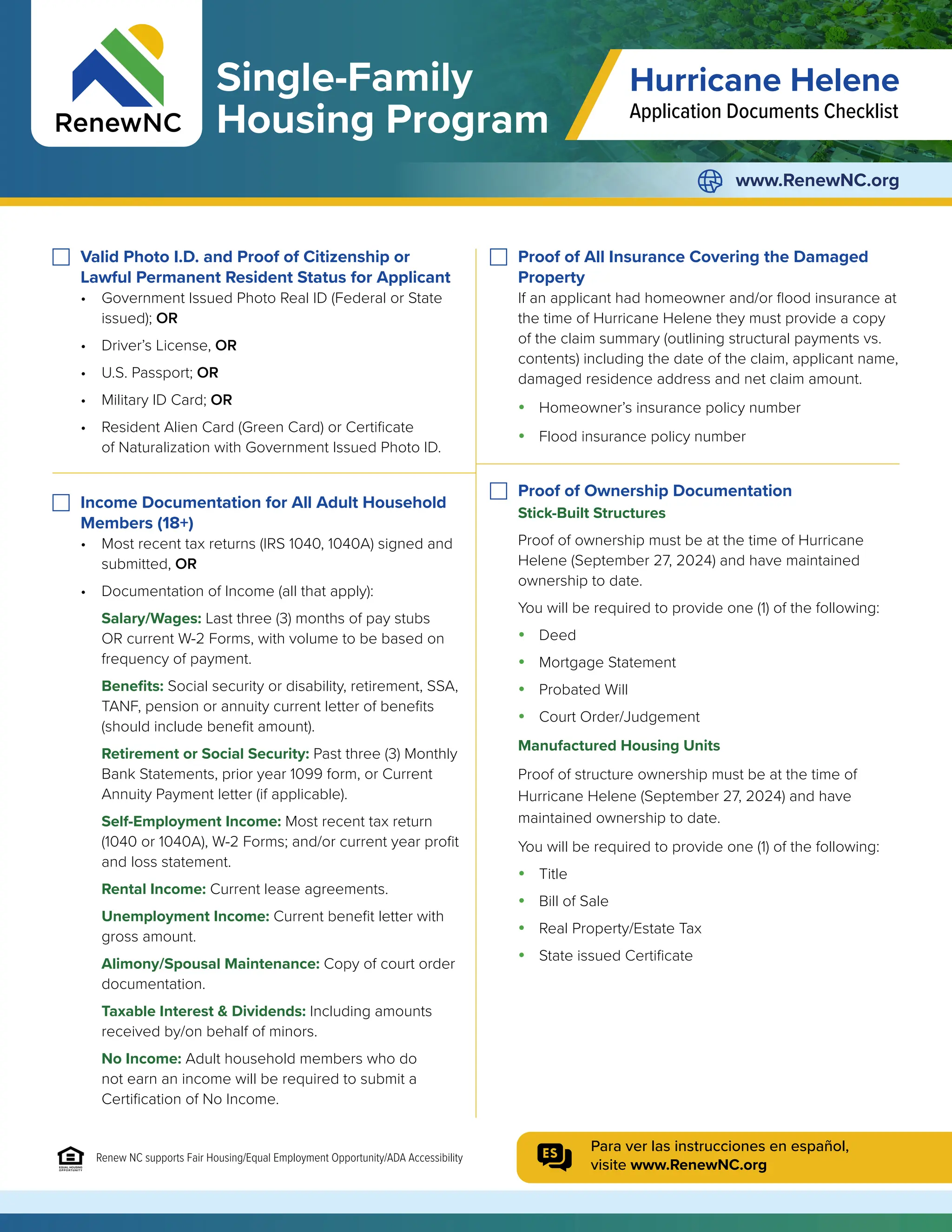Hurricane Helene Application Documents Checklists | PDF