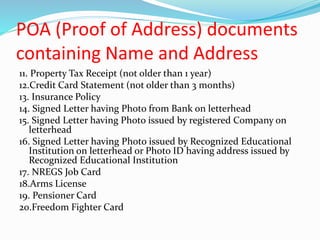 Documents for aadhaar Update ppt | PPT