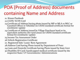Documents for aadhaar Update ppt | PPT