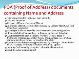 Documents for aadhaar Update ppt | PPT