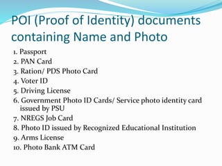 Documents for aadhaar Update ppt | PPT