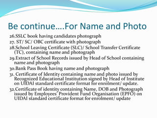 Documents for aadhaar Update ppt | PPT