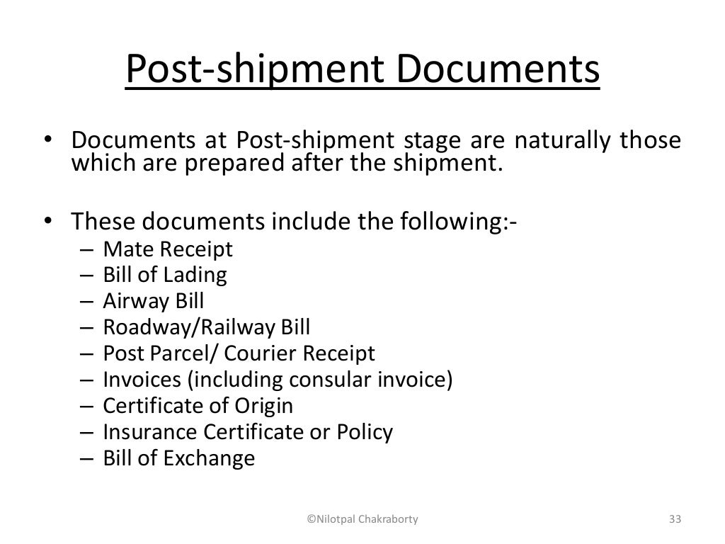 Documents for imports and exports
