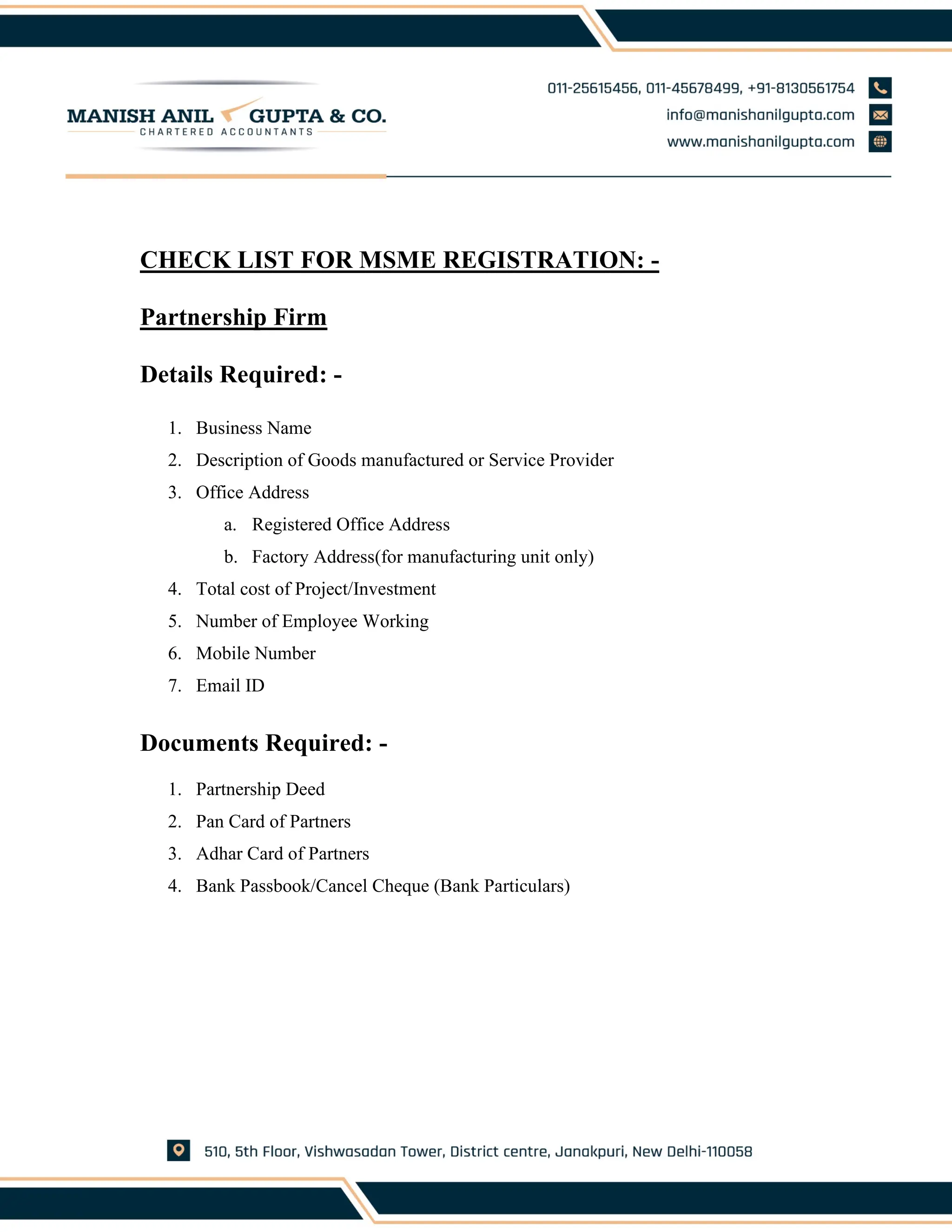 Documents for MSME registration (Partnership Firm).pdf