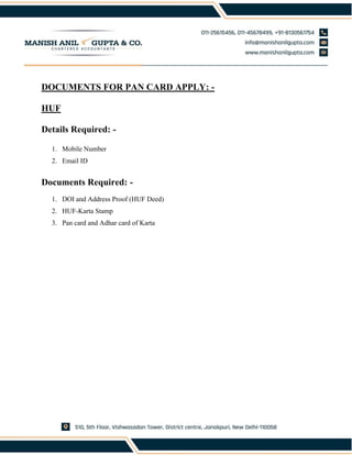 Documents for PAN Card Apply(Hub) - Manish Anil Gupta | PDF | Internet ...