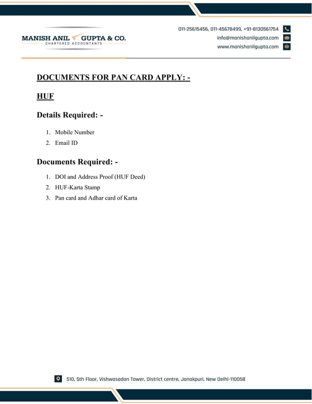 Documents for PAN Card Apply(Hub) - Manish Anil Gupta | PDF
