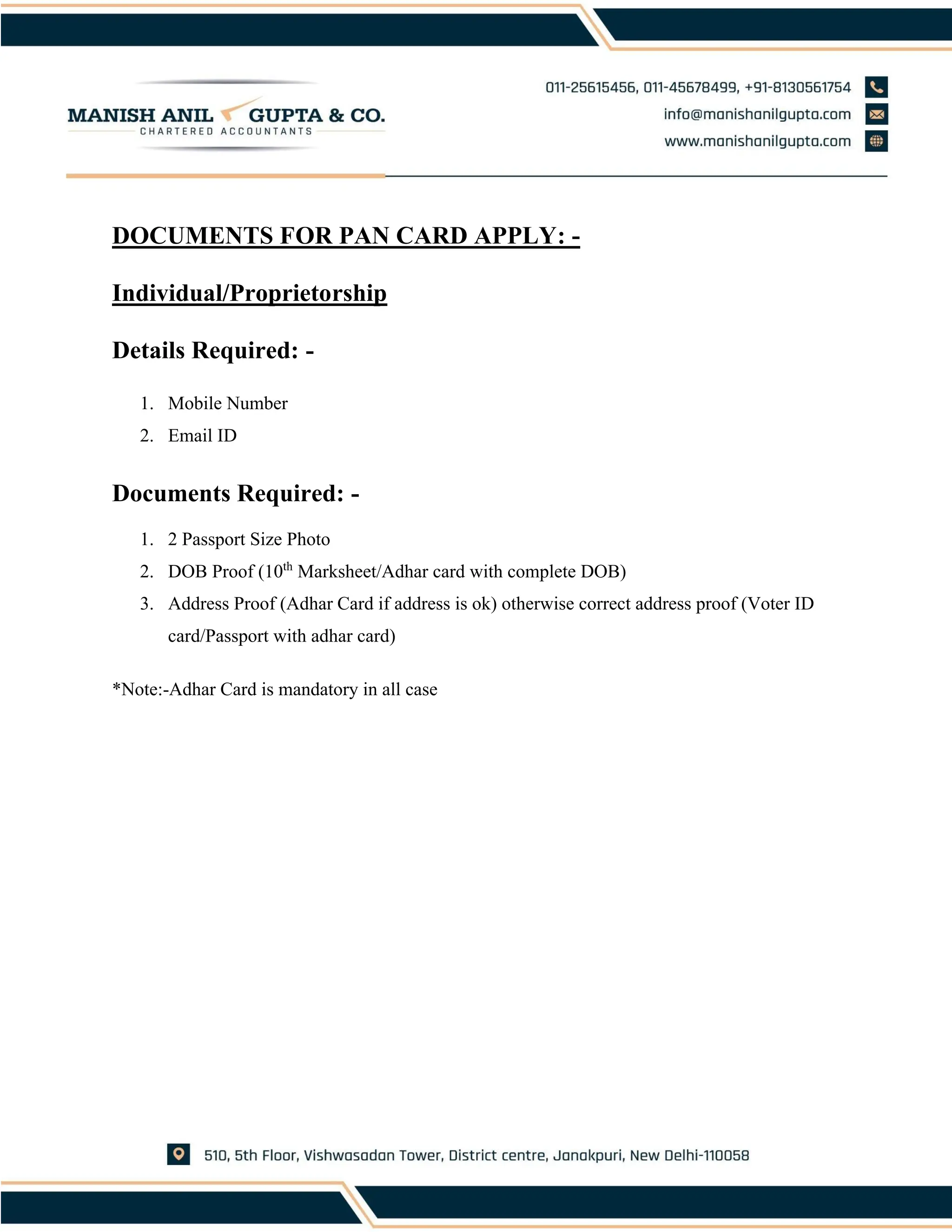 Documents for PAN Individual Propreitorship | PDF