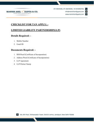 Documents for tan application (llp) - MAG | PDF