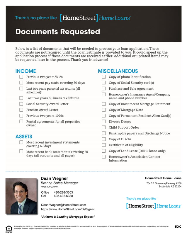 Documents Needed Checklist with Dean Wegner | PDF