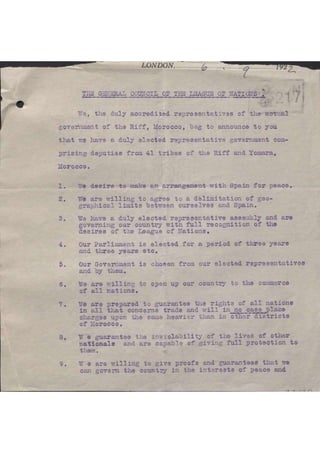 Documents of the Rif Republic delegation to the United Nations | PDF