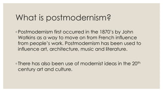 Documents postmodernism | PPTX | Modern Art | Fine Art