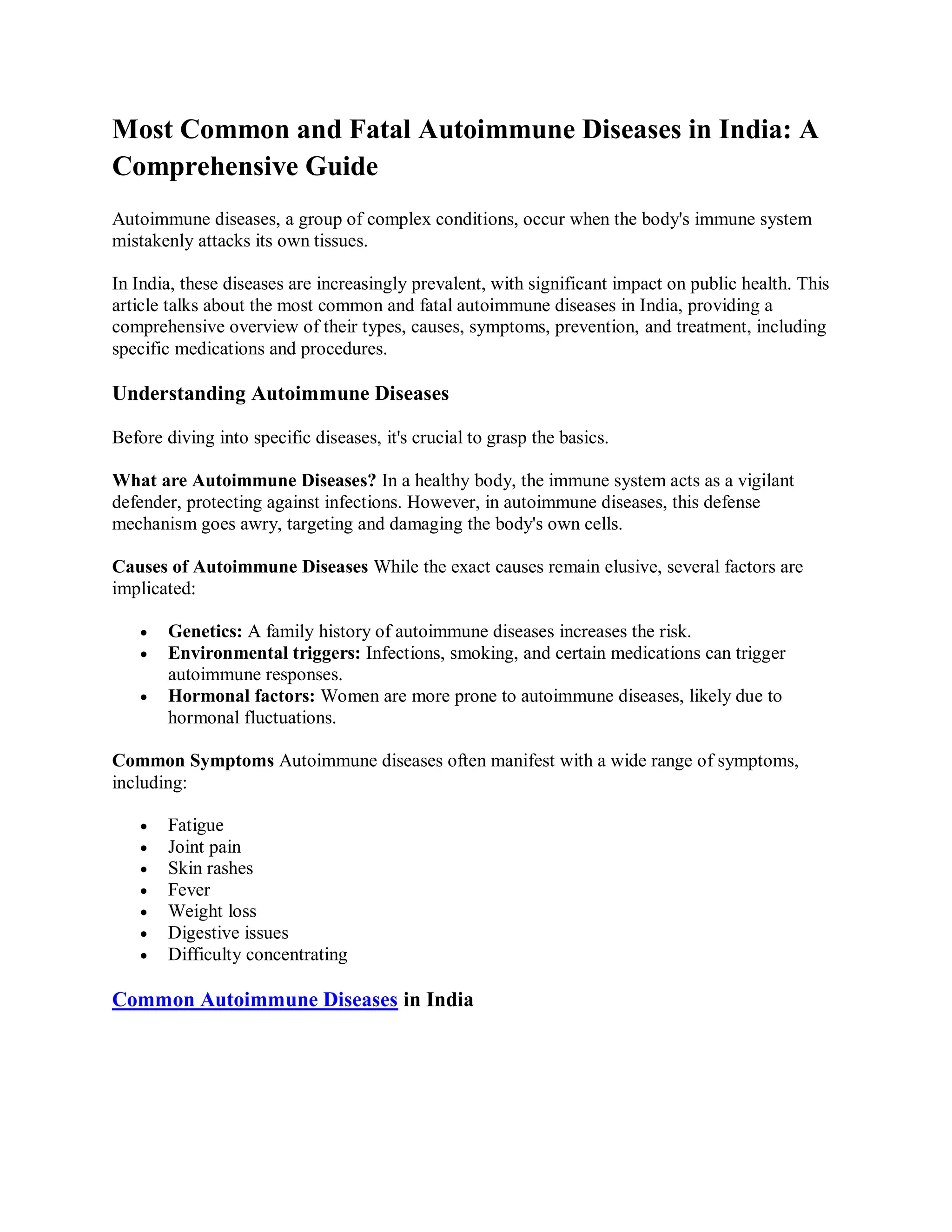 Most Common and Fatal Autoimmune Diseases | PDF