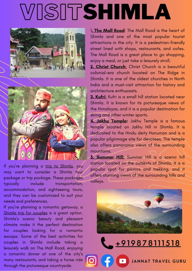 Shimla Tour Package | PDF | Free Download