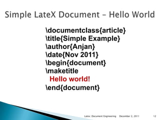 Document typesetting using LateX | PPT