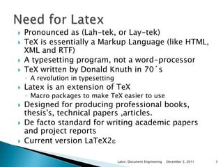 Document typesetting using LateX | PPT