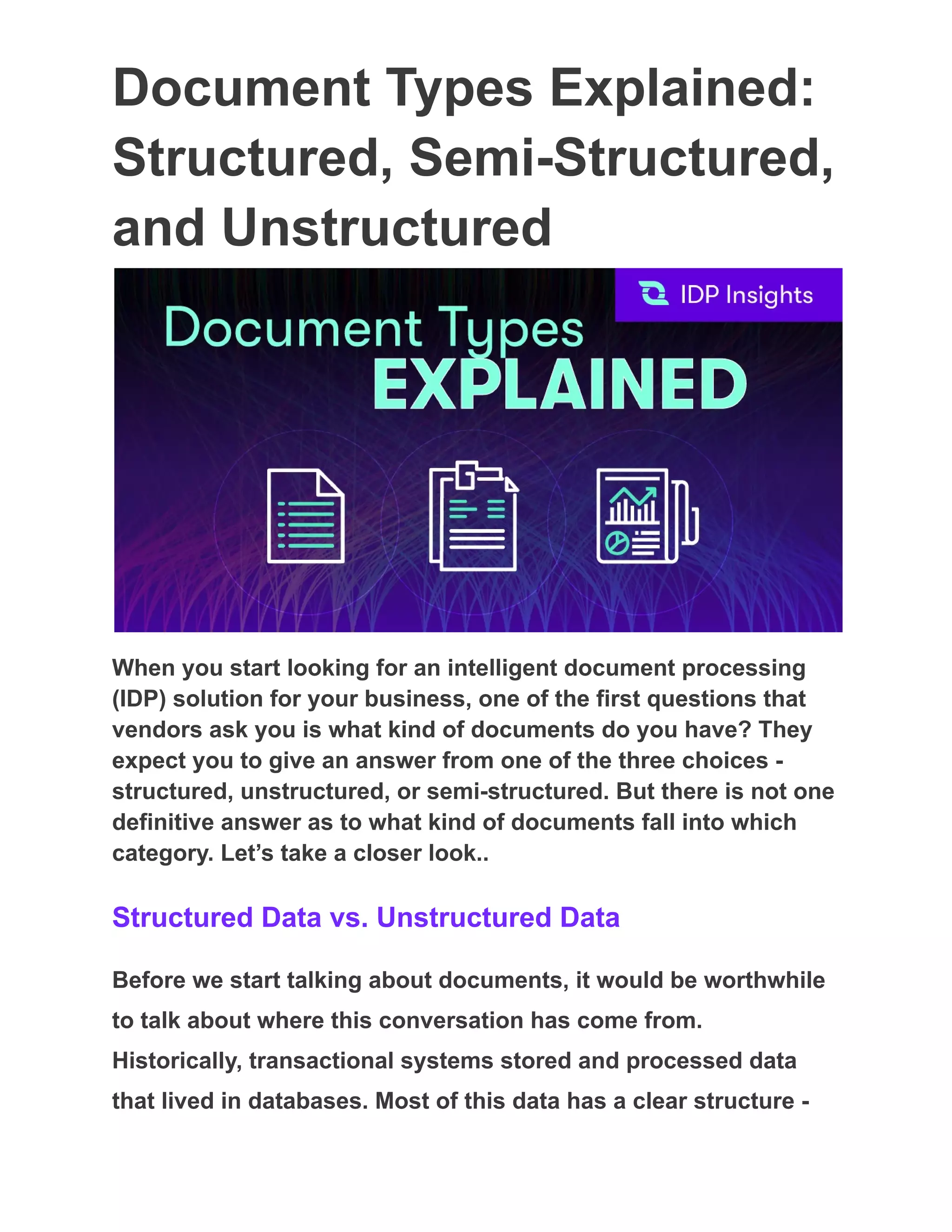Document Types Explained: Structured, Semi-Structured and Unstructured | PDF