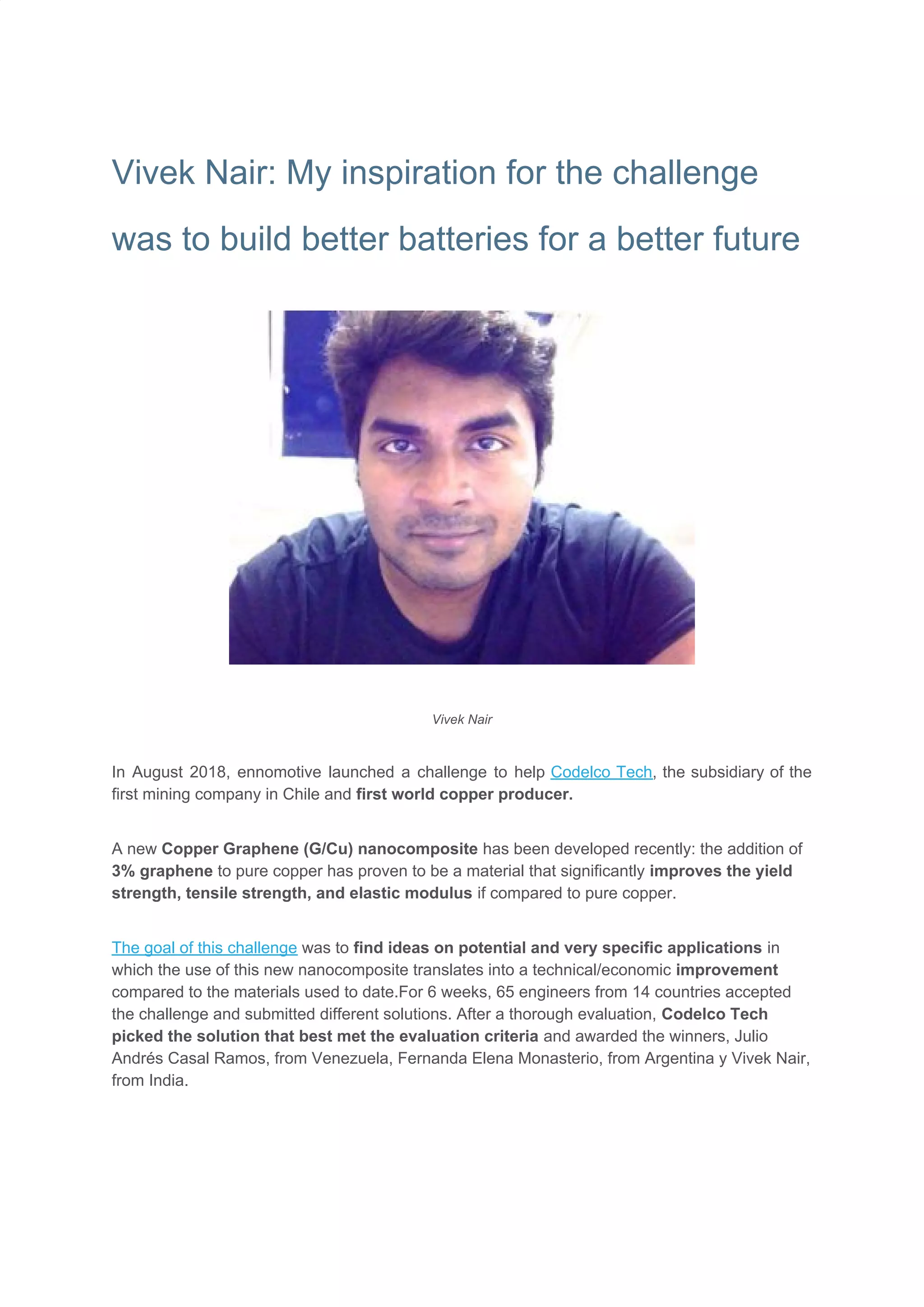 Open Innovation Challenge Winner: Vivek Nair | PDF