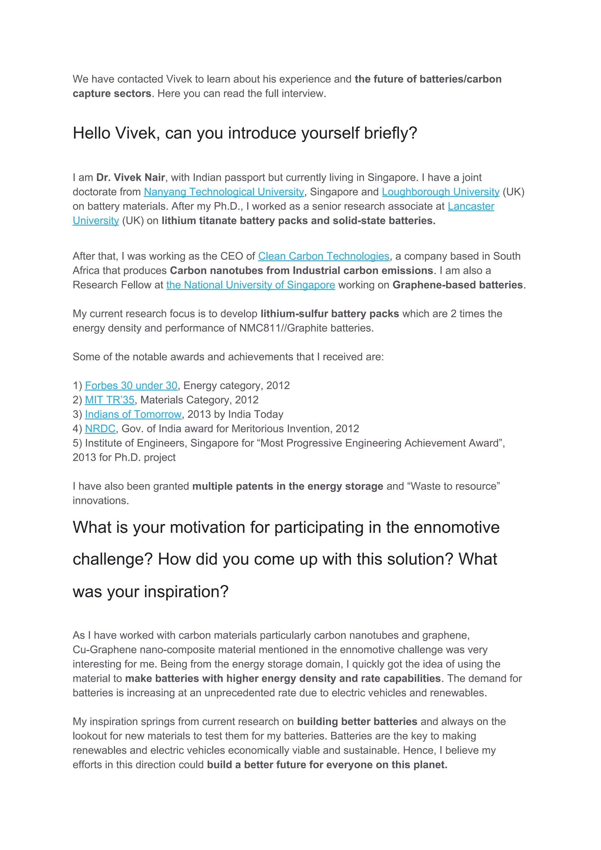 Open Innovation Challenge Winner: Vivek Nair | PDF