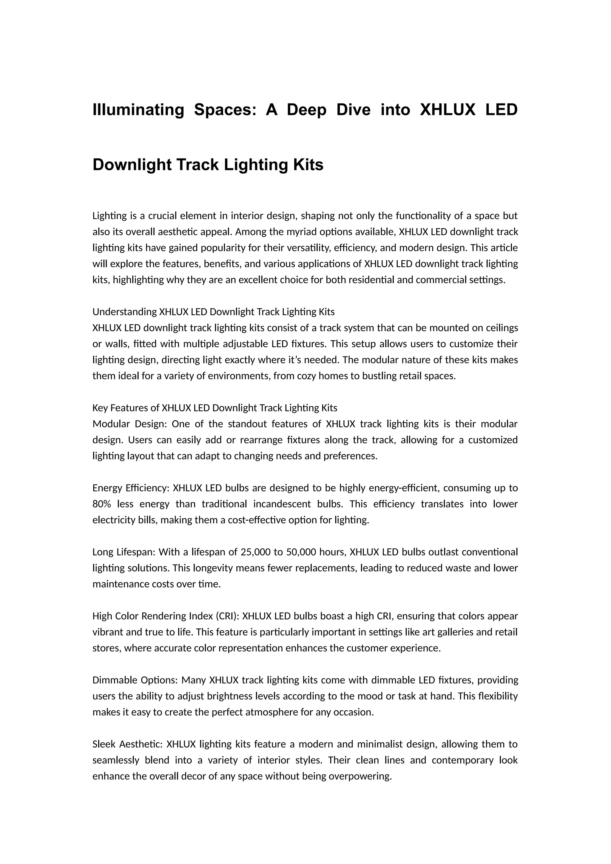 Illuminating Spaces: A Deep Dive into XHLUX LED Downlight Track Lighting Kits | DOCX