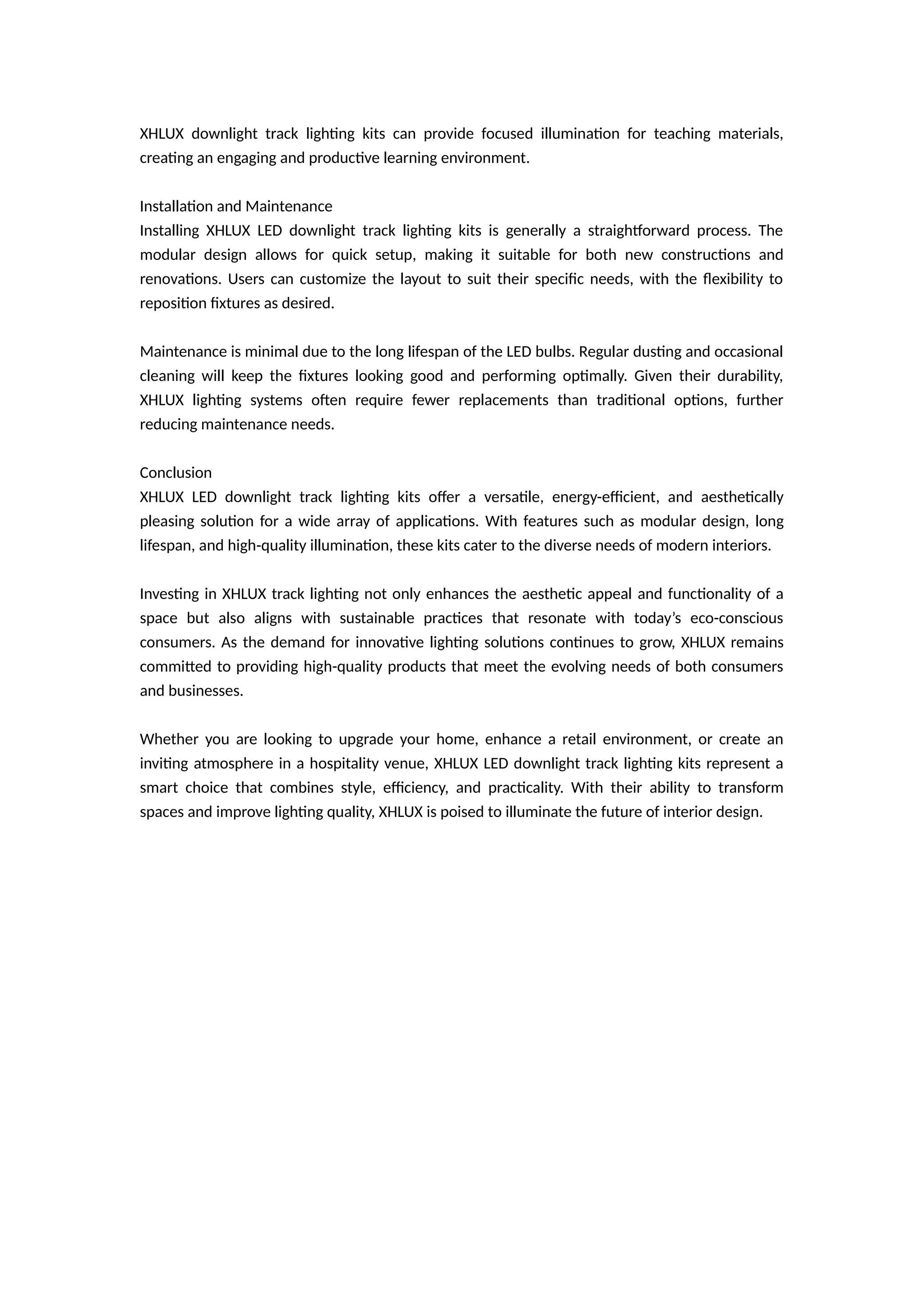 Illuminating Spaces: A Deep Dive into XHLUX LED Downlight Track Lighting Kits | DOCX