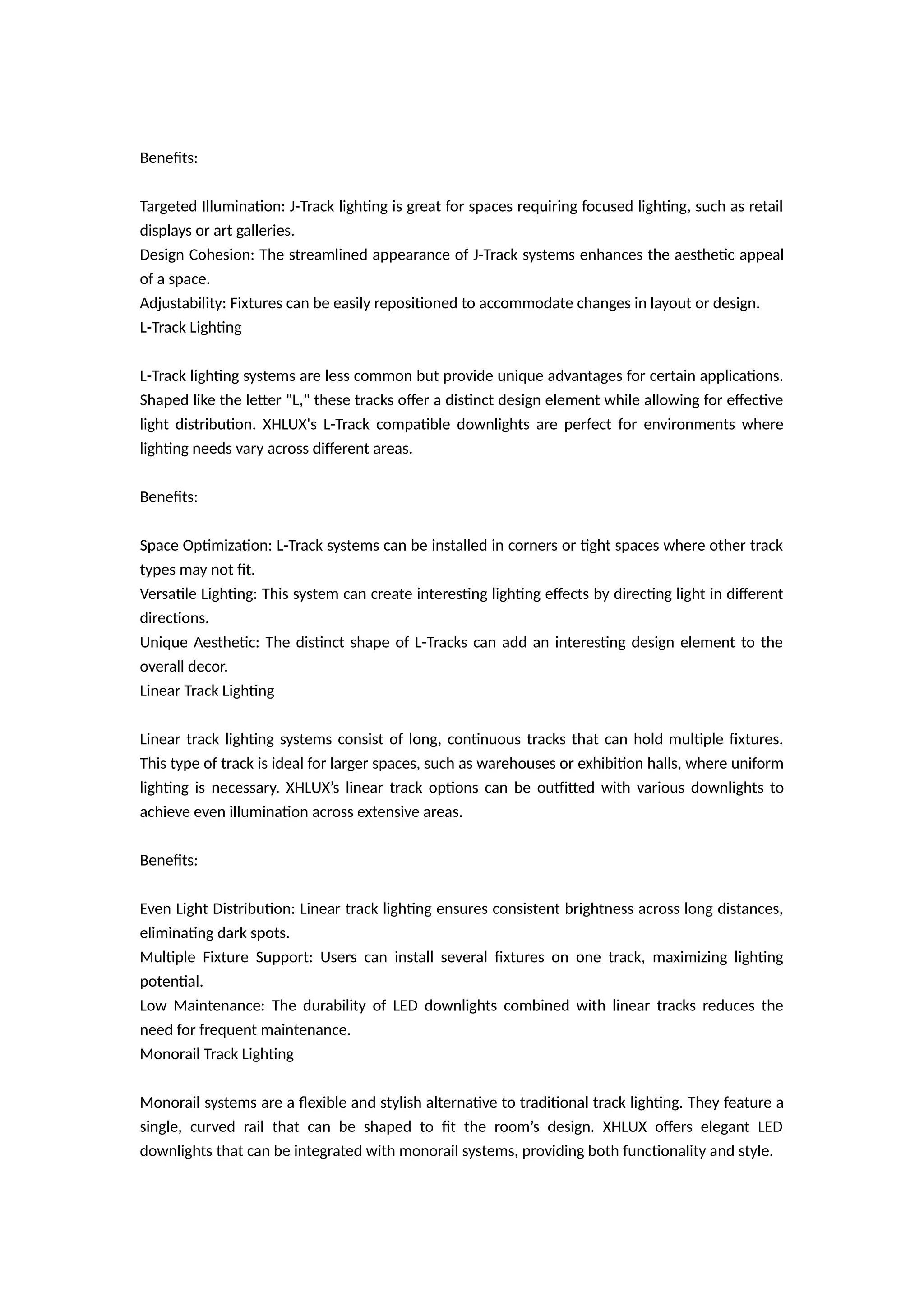 A Comprehensive Guide to XHLUX LED Downlight Track Lighting Types | DOCX