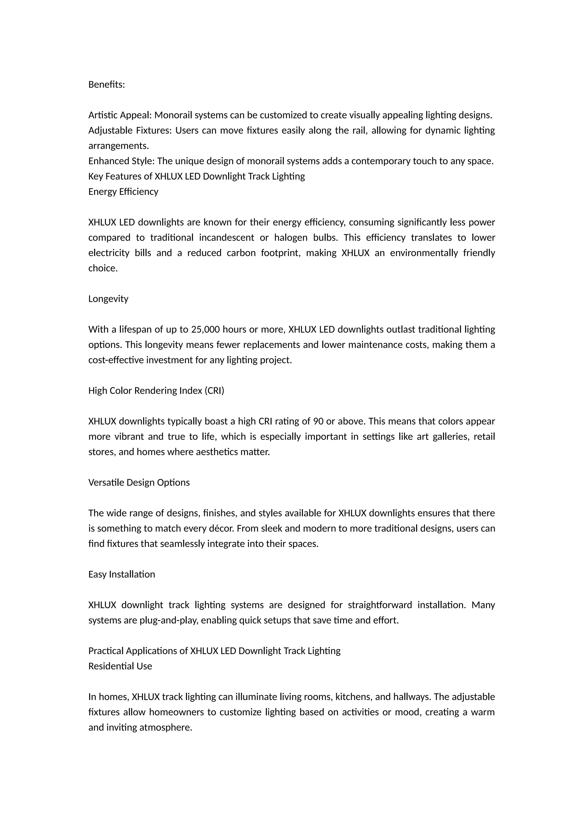 A Comprehensive Guide to XHLUX LED Downlight Track Lighting Types | DOCX