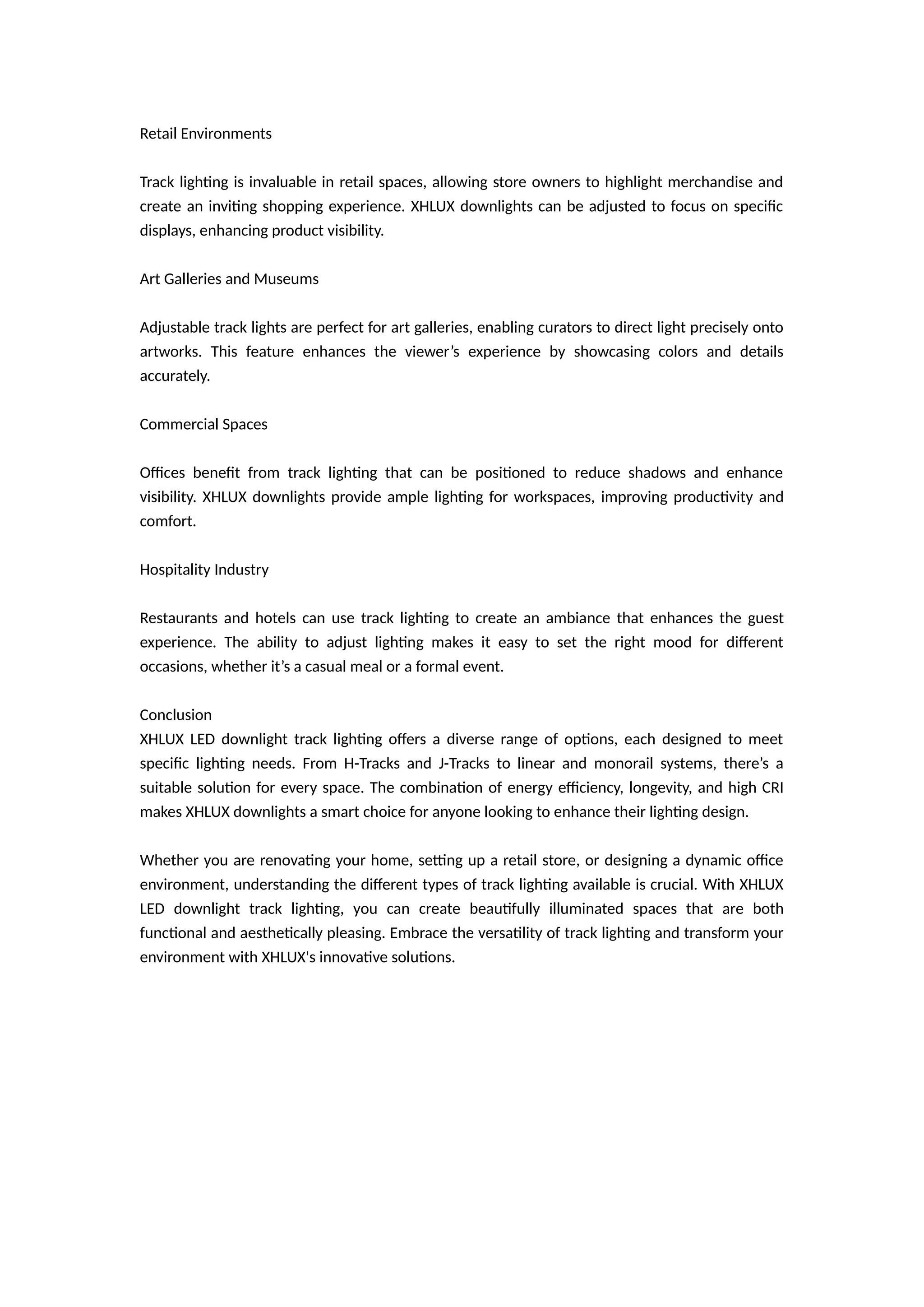 A Comprehensive Guide to XHLUX LED Downlight Track Lighting Types | DOCX