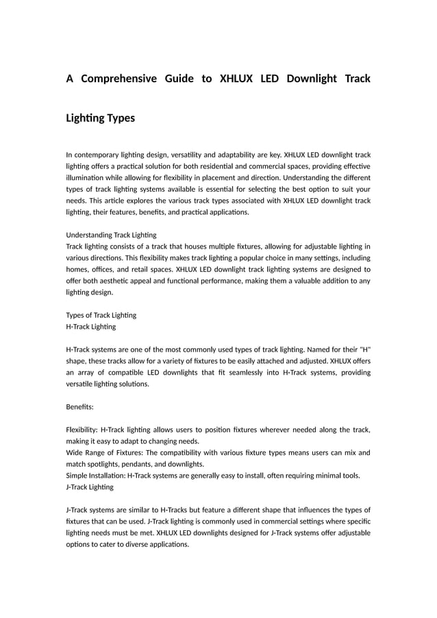 A Comprehensive Guide to XHLUX LED Downlight Track Lighting Types | PDF