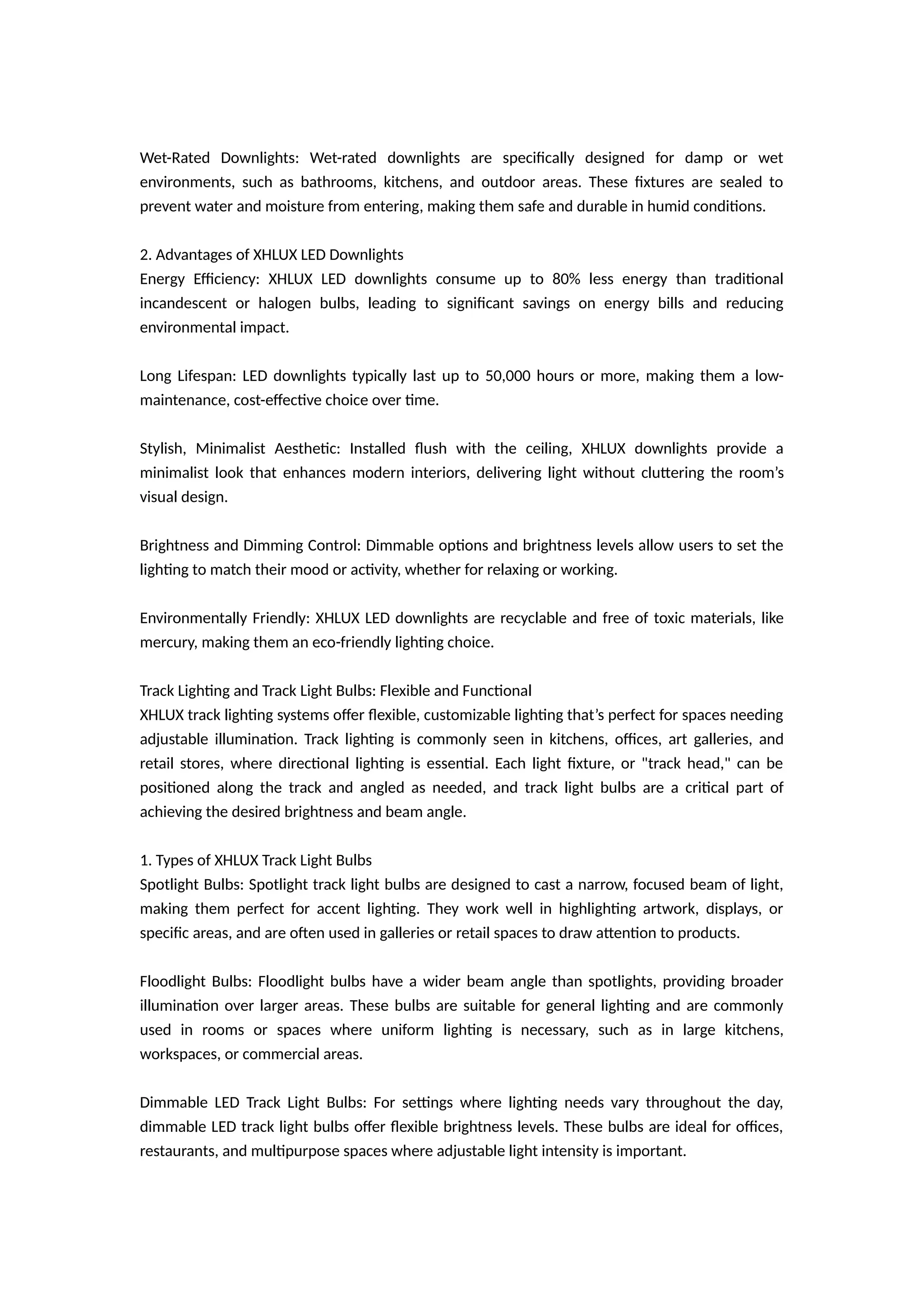 XHLUX LED Downlights and Track Light Bulbs: A Guide to Modern, Efficient Lighting Solutions | DOCX