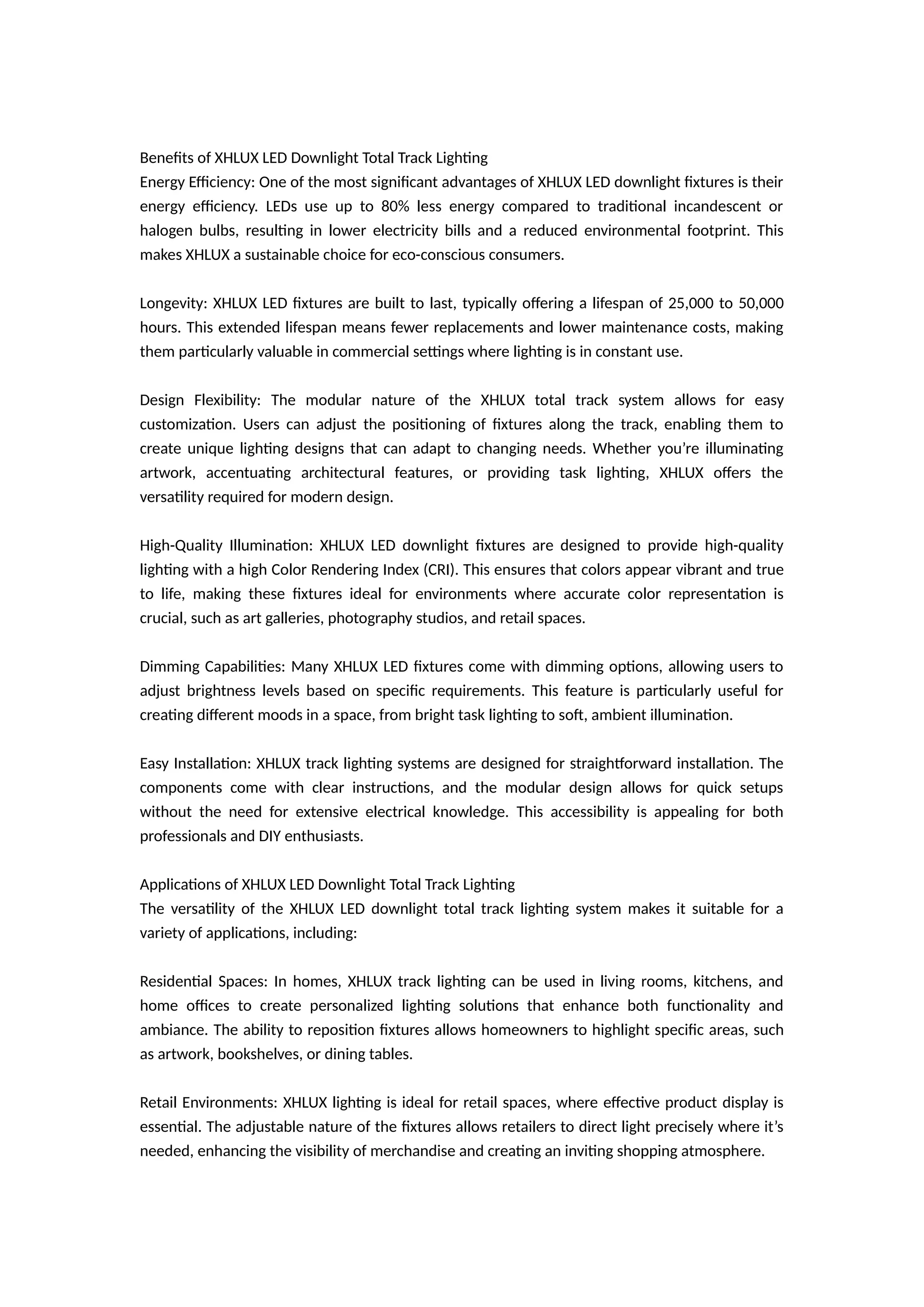 Illuminating Spaces with XHLUX LED Downlight Total Track Lighting | DOCX