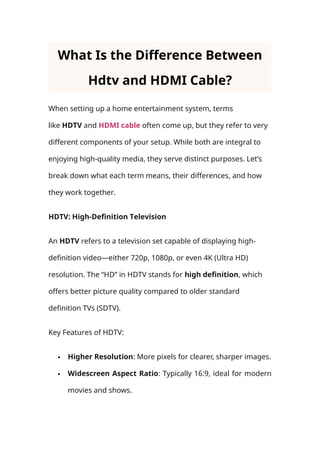 What Is the Difference Between Hdtv and HDMI Cable? | DOCX