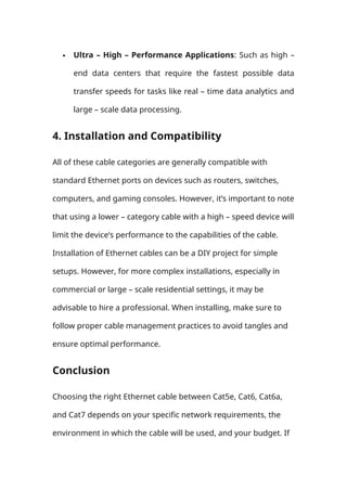 Cat5e vs. Cat6 vs. Cat6a vs. Cat7: Selecting Ethernet Cables? | PDF