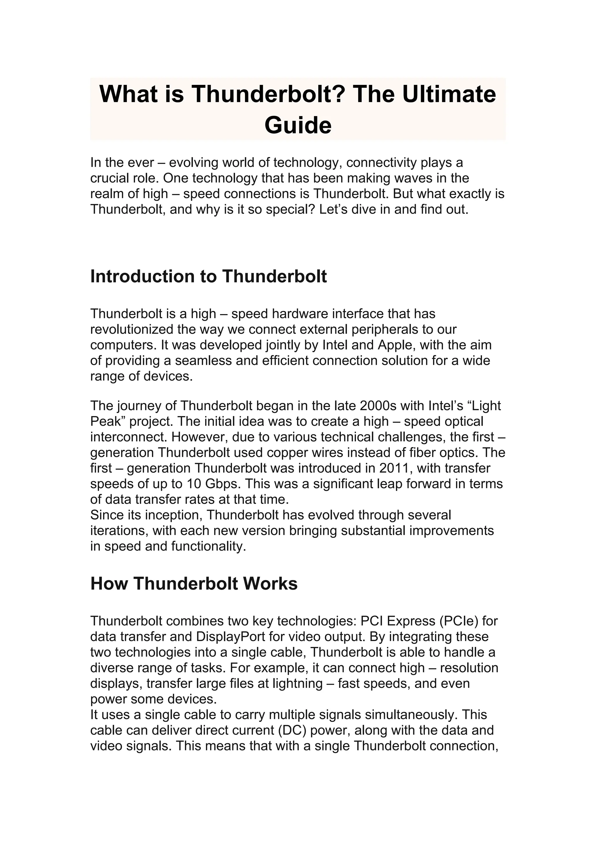 What is Thunderbolt Cable? The Ultimate Guide | DOCX