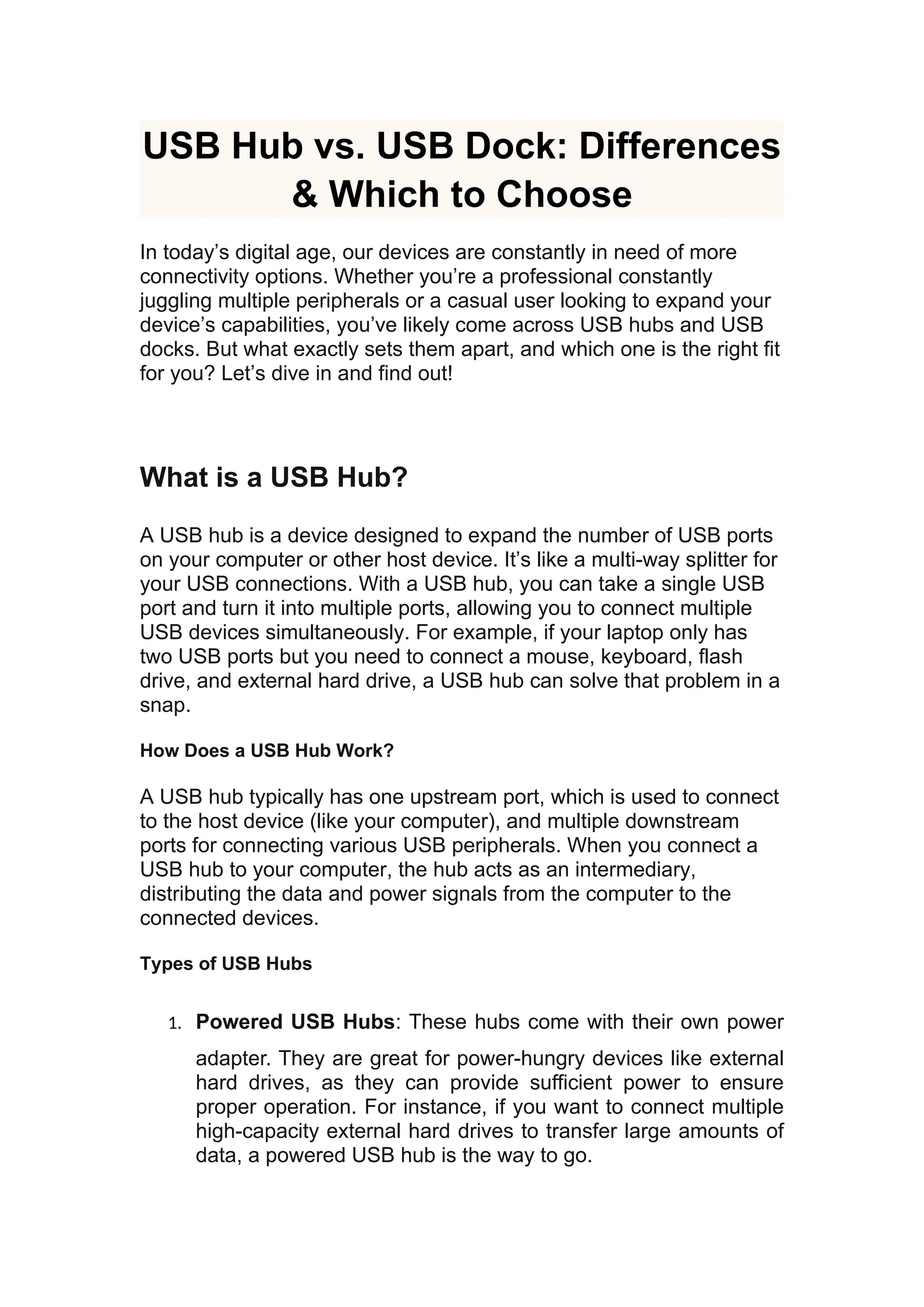 USB Hub vs. USB Dock: Differences & Which to Choose | DOCX