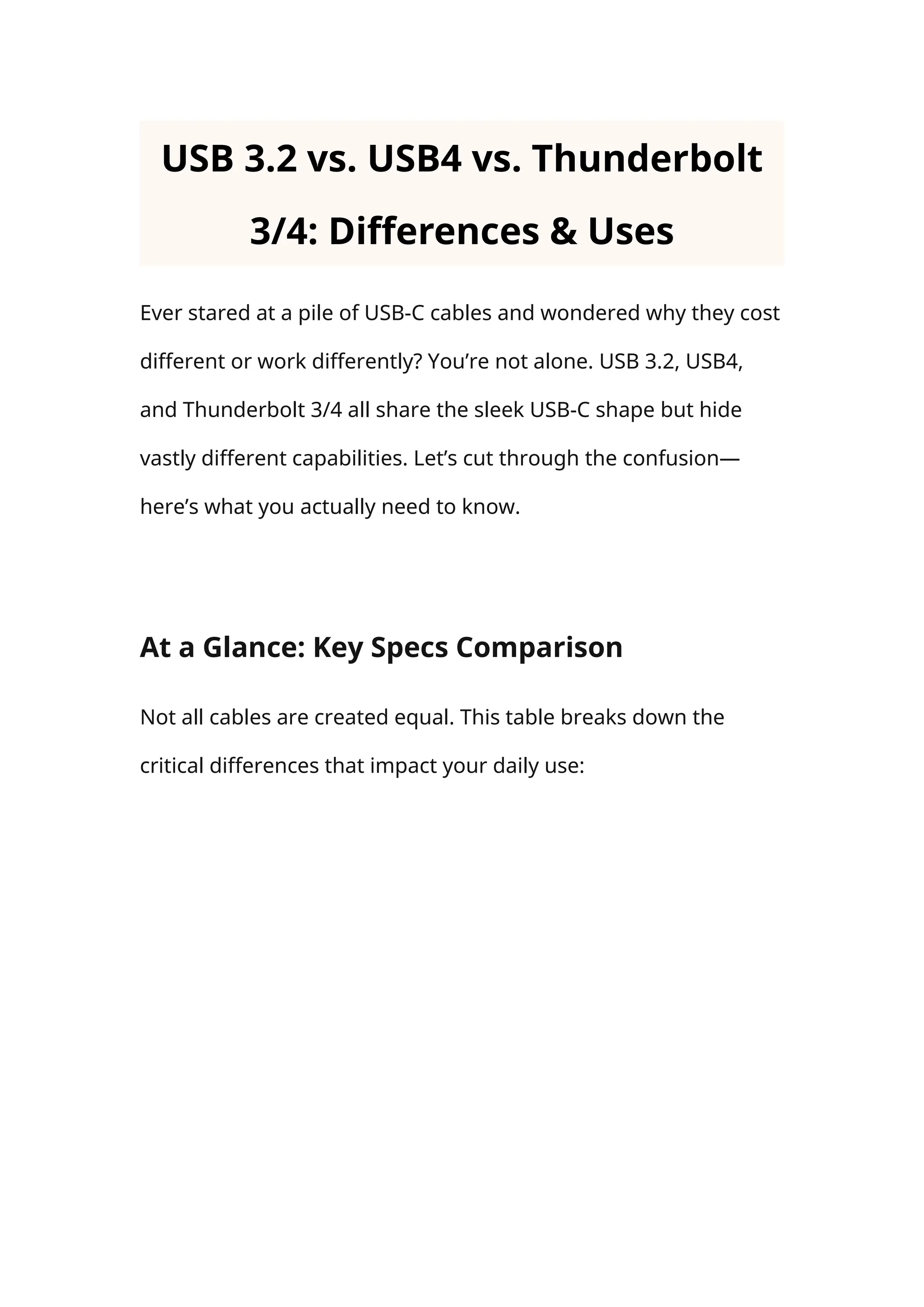 USB 3.2 vs. USB4 vs. Thunderbolt 3/4: Differences & Uses | DOCX