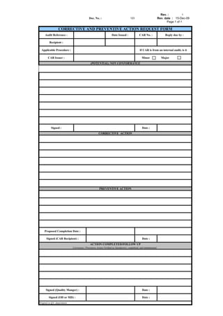 Doc x, capa request form, rev 1, 15 dec 09 | XLS