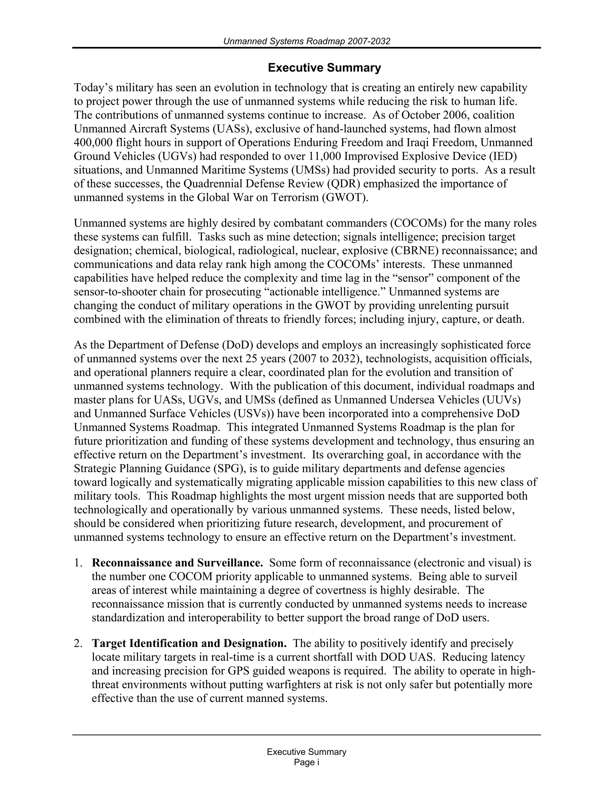 Dod Unmanned Systems Roadmap 2007-2032 | PDF