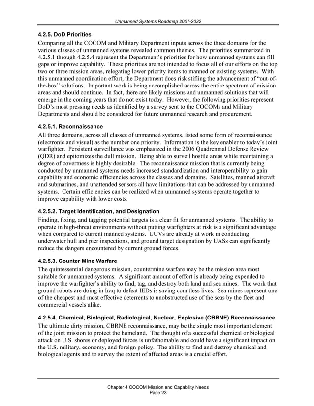 Dod Unmanned Systems Roadmap 2007-2032 | PDF