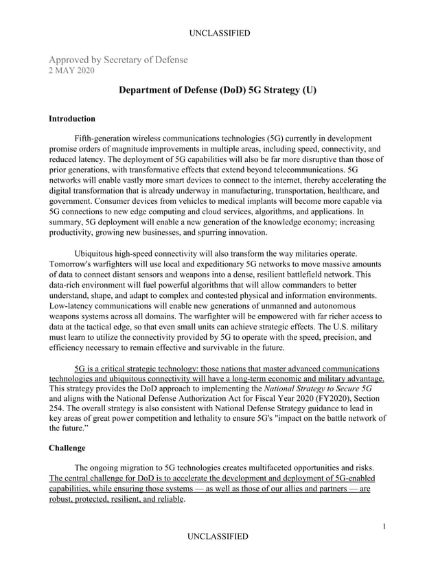 DoD 5G Strategy 2020 | PDF