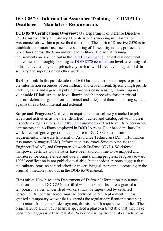 DOD 8570-Information Assurance Training-COMPTIA-Deadlines-Mandates ...