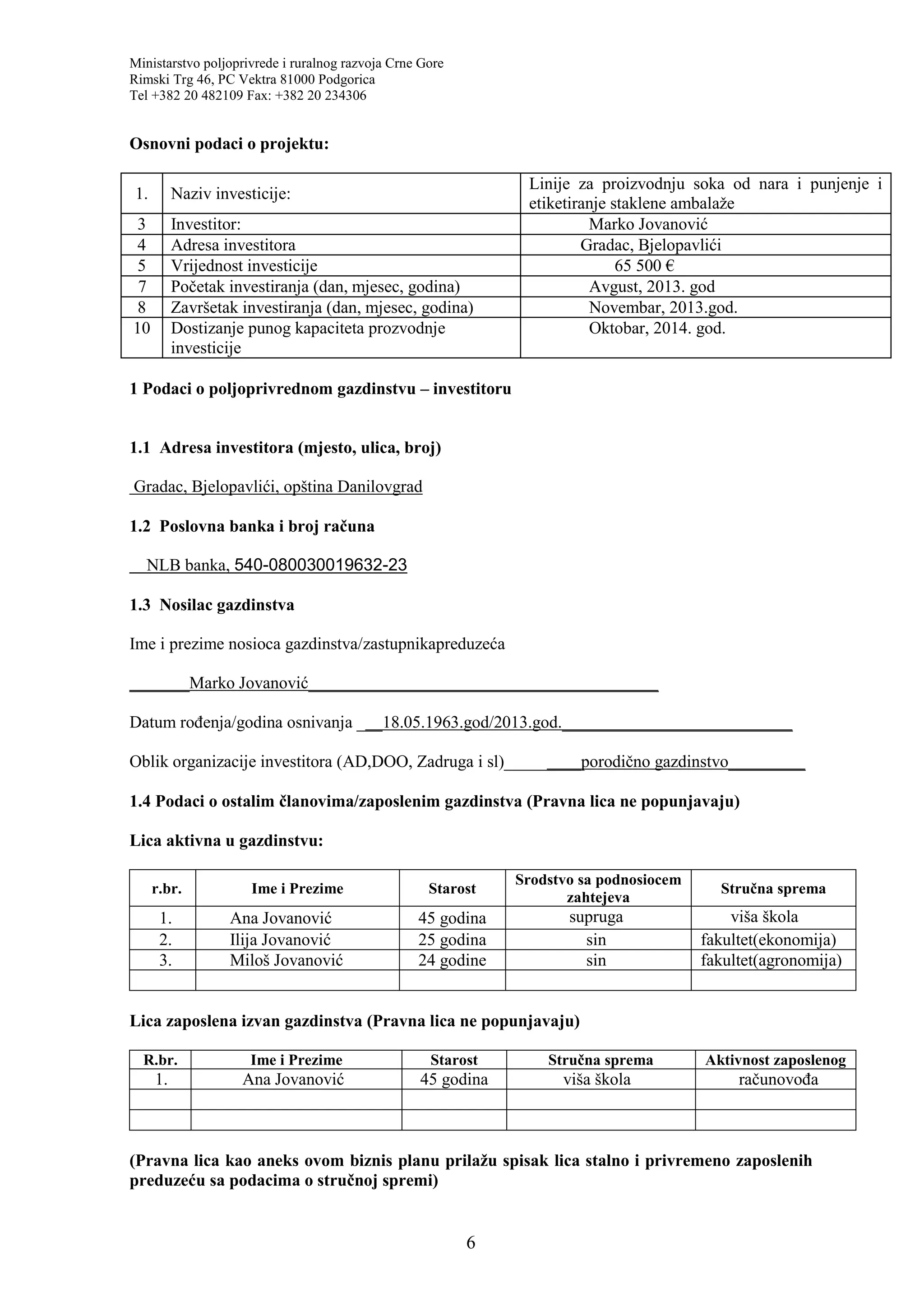 Biznis plan - Proizvodnja soka od nara | DOC