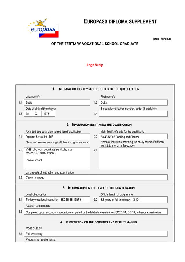 Dodatek k diplomu EN | PDF
