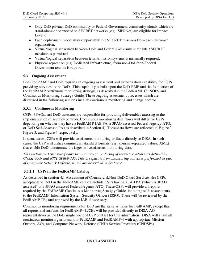 Do D Cloud Computing Security Requirements Guide Srg Version 1