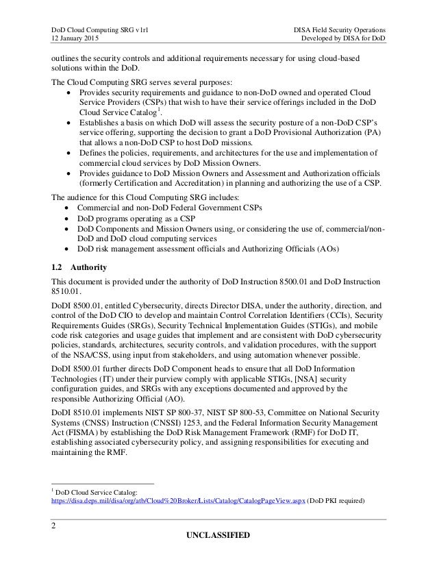 Do D Cloud Computing Security Requirements Guide Srg Version 1